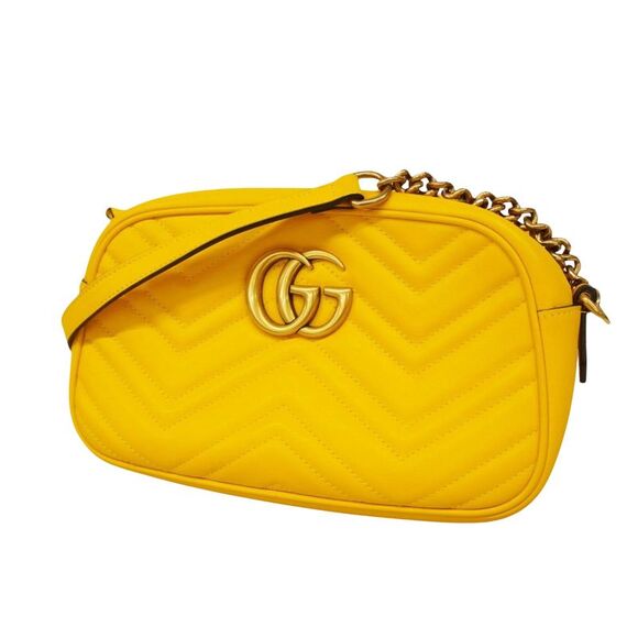 Gucci | Bags | Gucci Gg Marmont Yellow Leather Shoulder Bag Preowned ...